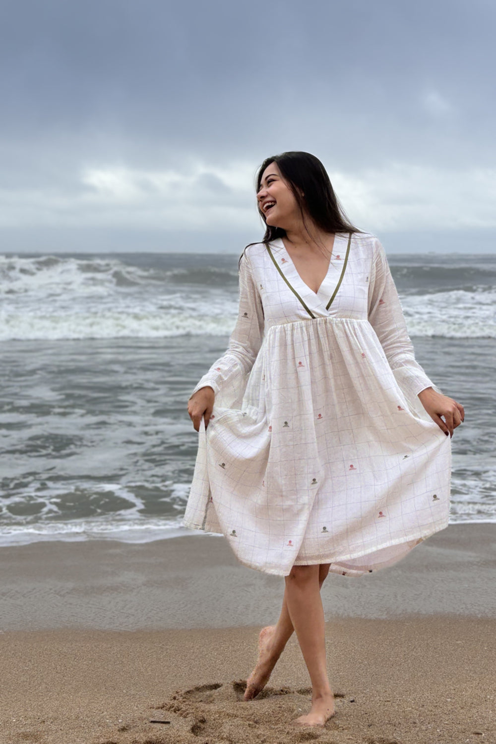 Spring Serenade White Jamdani Dress | Sutra–Art of Clothing