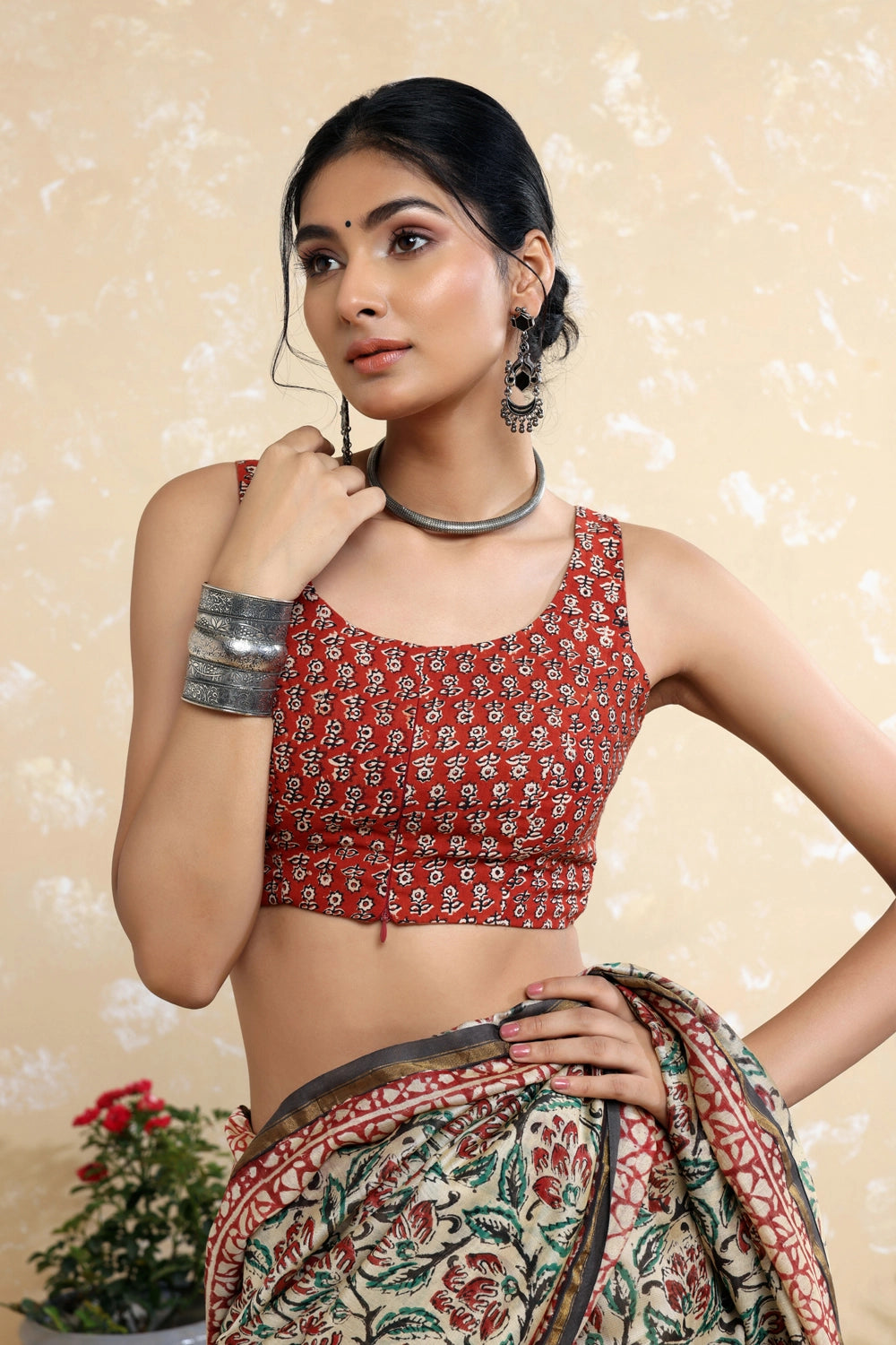 Flora Block Print Blouse Sutra Floral Ethnic Wear