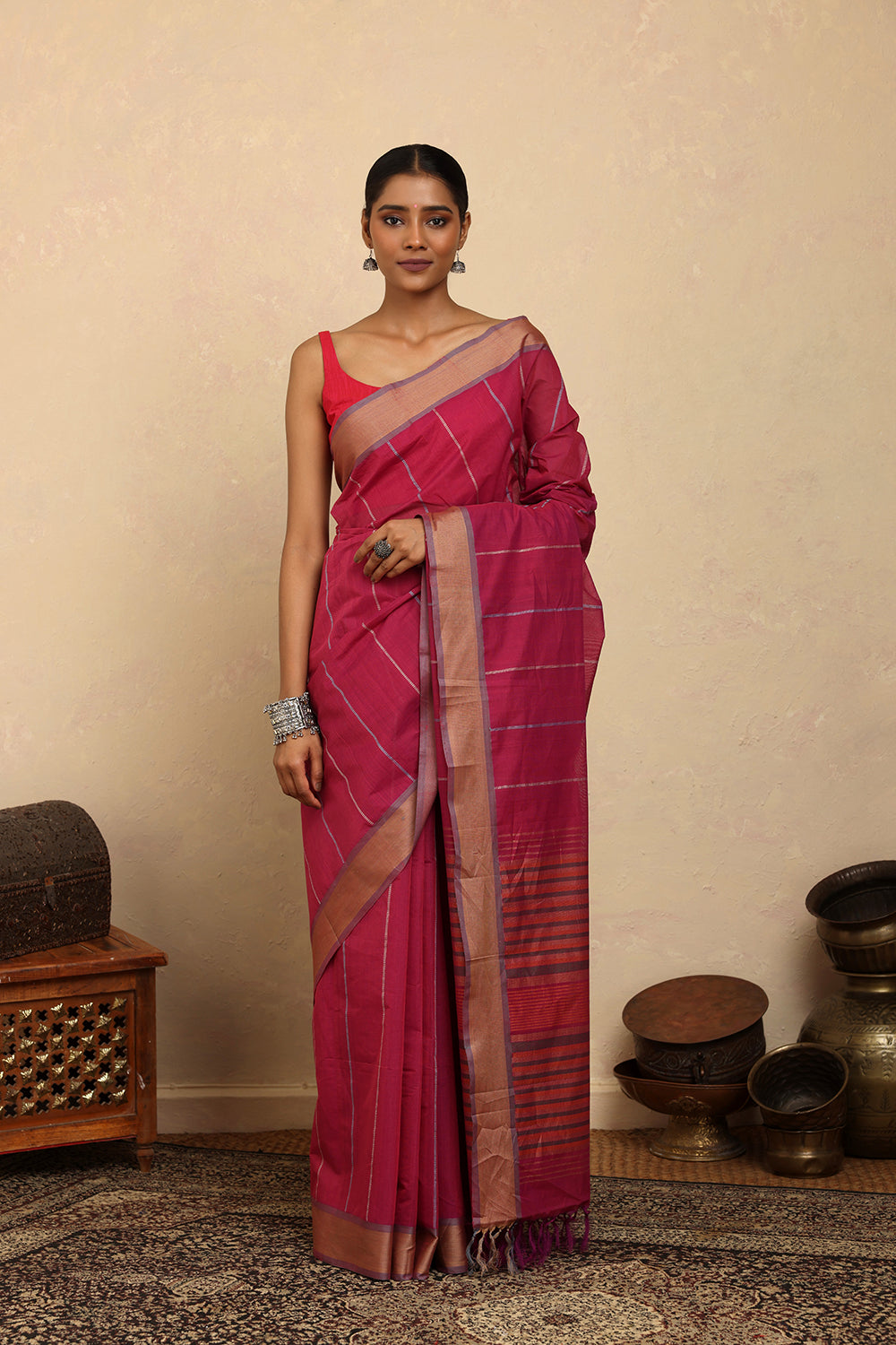 Handloom Barbie Pink Kanchi Cotton Saree