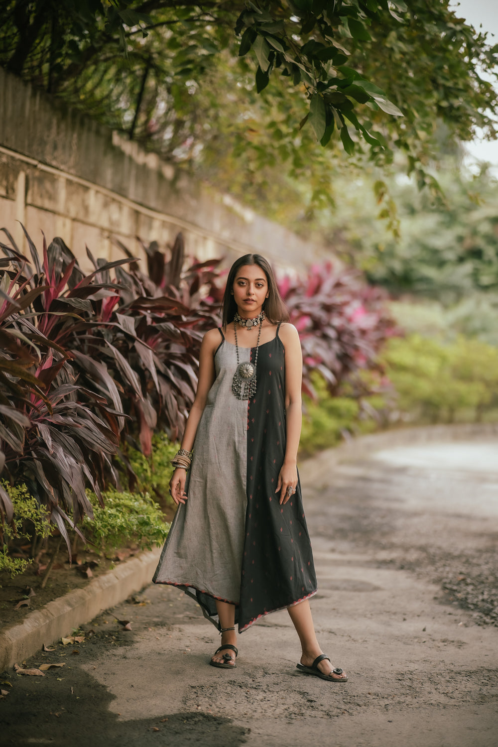 Charcoal Black and Grey Cotton Dress - Sutra Art of Clothing
